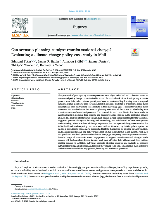 (PDF) Can scenario planning catalyse transformational change ...