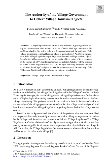 (PDF) The Authority of the Village Government to Collect Village ...