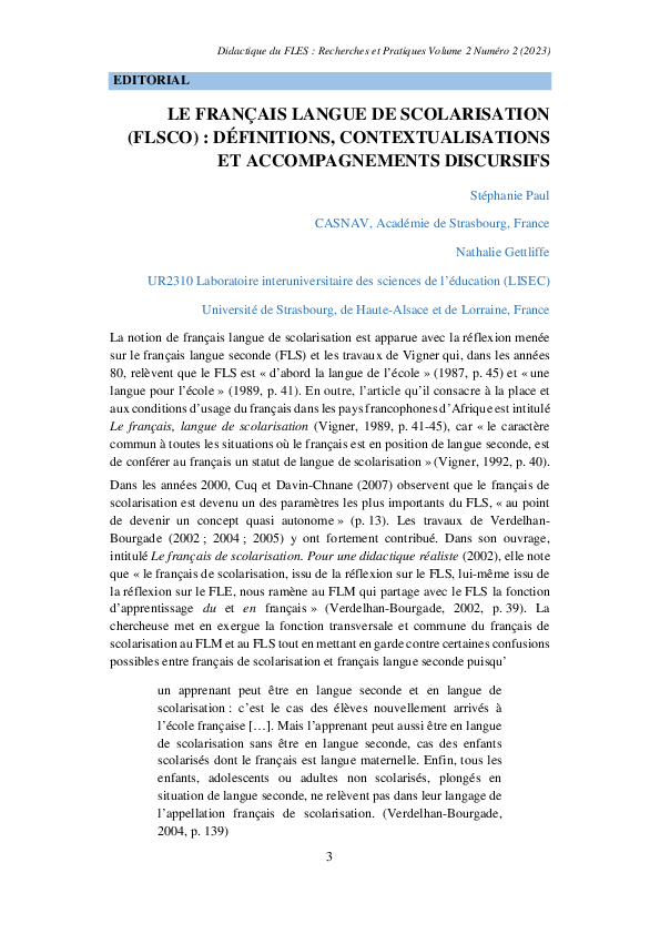(PDF) Edito: LE FRANÇAIS LANGUE DE SCOLARISATION (FLSCO) : DÉFINITIONS ...