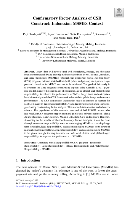 (PDF) Confirmatory Factor Analysis of CSR Construct: Indonesian MSMEs Context
