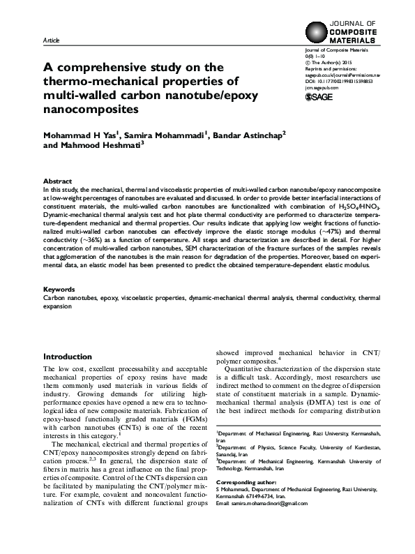 (PDF) A comprehensive study on the thermo-mechanical properties of multi-walled carbon nanotube ...
