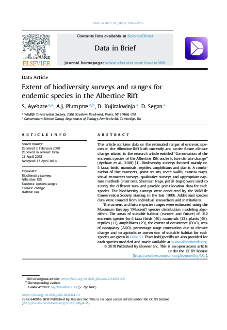 (PDF) Extent of biodiversity surveys and ranges for endemic species in ...