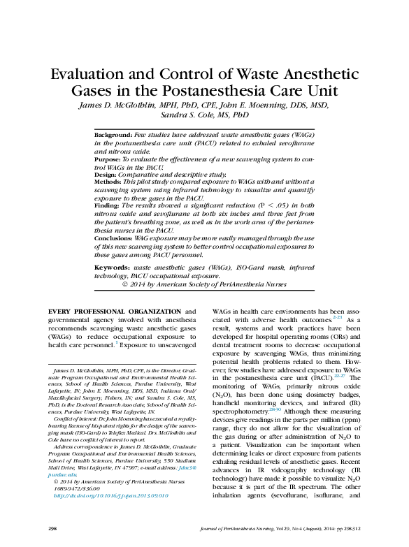 (PDF) Evaluation and Control of Waste Anesthetic Gases in the ...