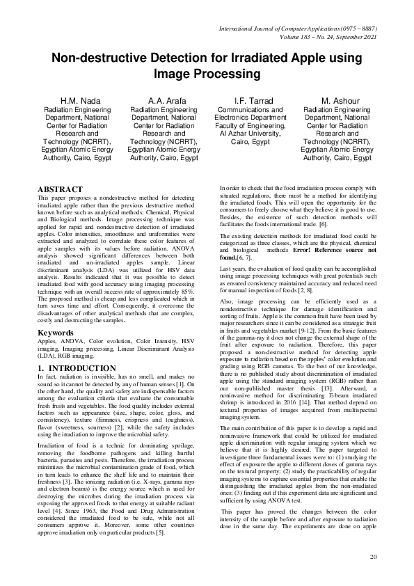 (PDF) Non-destructive Detection for Irradiated Apple using Image Processing