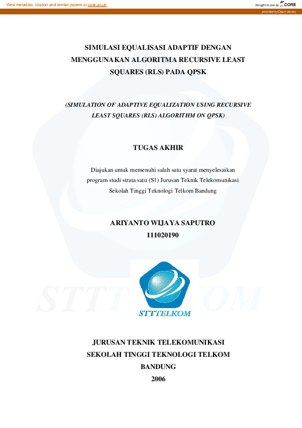 Pdf Simulasi Equalisasi Adaptif Dengan Menggunakan Algoritma
