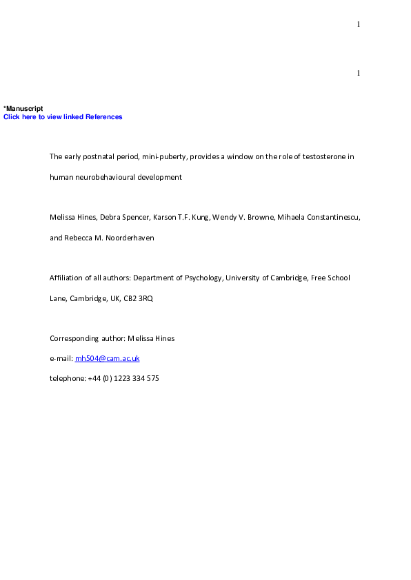 (PDF) The early postnatal period, mini-puberty, provides a window on ...