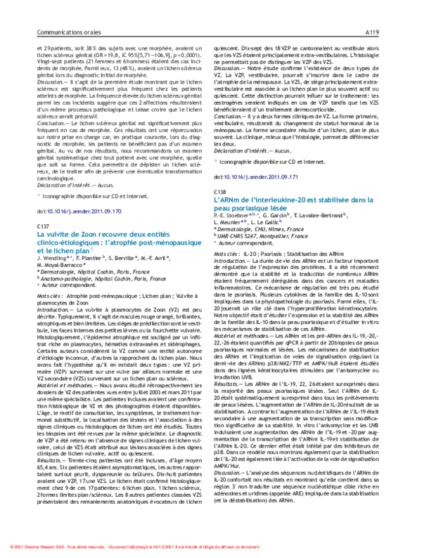 (PDF) La vulvite de Zoon recouvre deux entités clinico-étiologiques : l ...