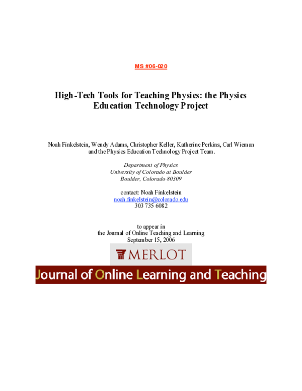 (PDF) High-tech tools for teaching physics: The physics education ...
