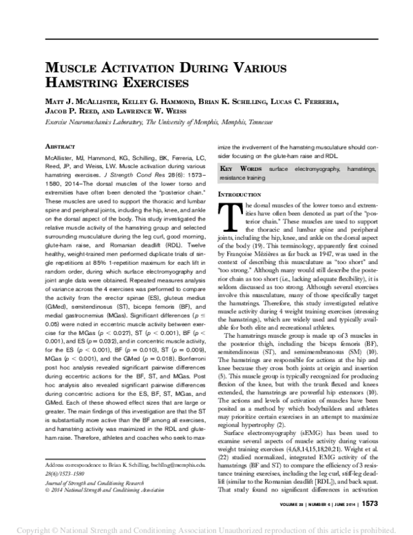 (PDF) Muscle Activation During Various Hamstring Exercises