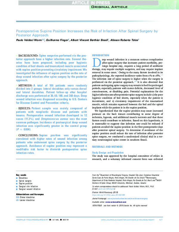 (PDF) Supine Position Linked to Higher Infection Rates in Spinal Surgery