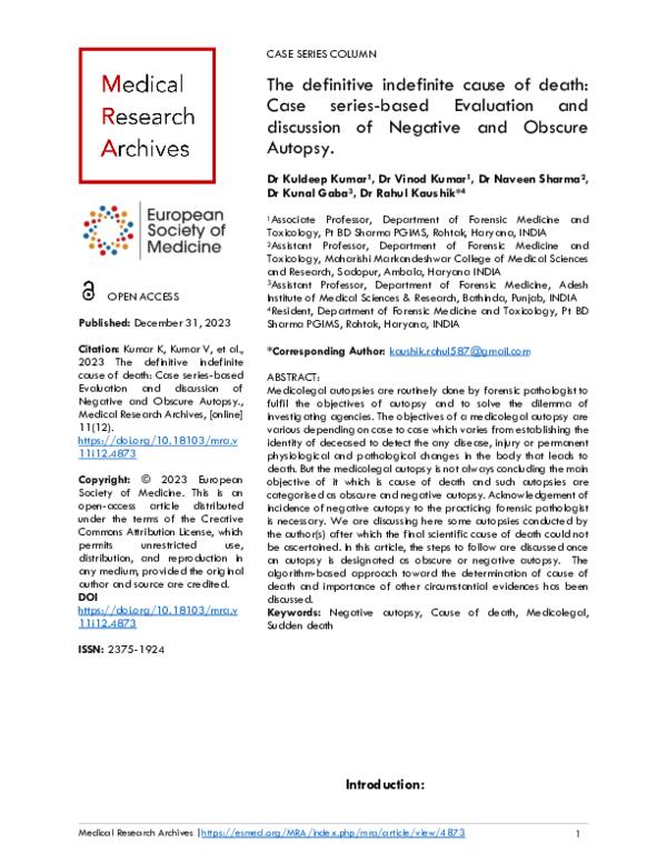 (PDF) The definitive indefinite cause of death: Case series-based ...