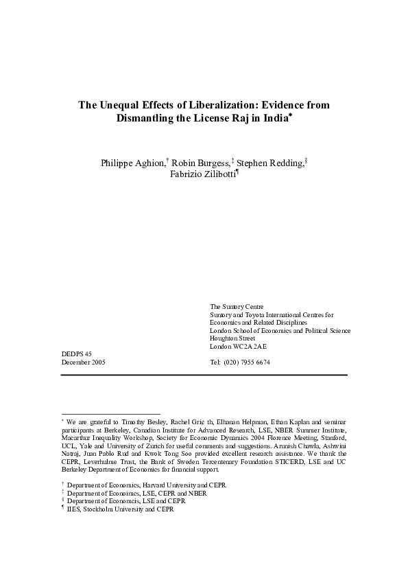 (PDF) The Unequal Effects of Liberalization: Evidence from Dismantling ...