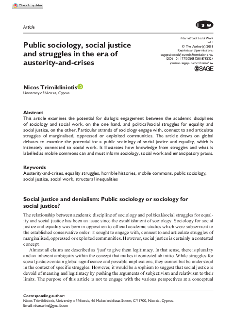 (PDF) Public sociology, social justice and struggles in the era of ...