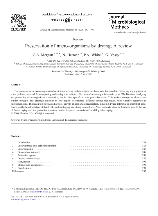 (PDF) Preservation of micro-organisms by drying; A review