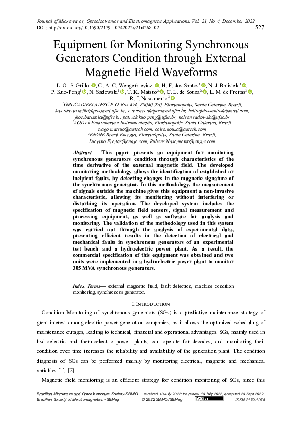 (PDF) Equipment for Monitoring Synchronous Generators Condition through External Magnetic Field ...