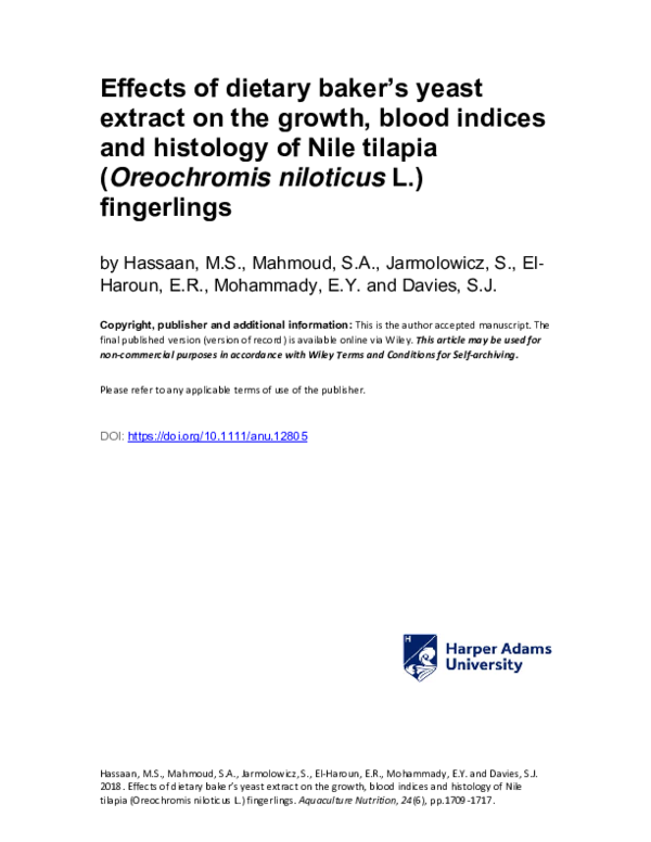 (PDF) Effects of dietary baker’s yeast extract on the growth, blood ...
