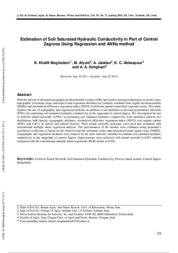 (PDF) Estimating Soil Hydraulic Conductivity with ANNs