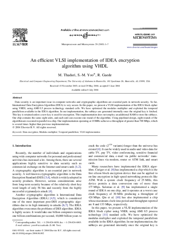 (PDF) An efficient VLSI implementation of IDEA encryption algorithm ...