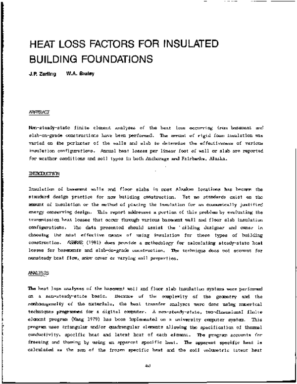 (PDF) Heat Loss Factors for Insulated Building Foundations