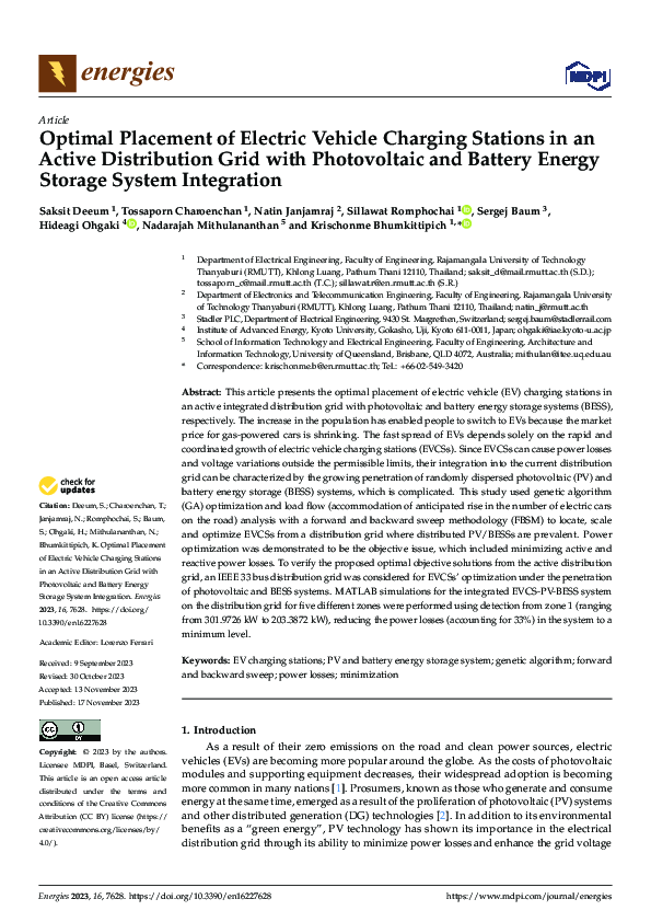 (PDF) Optimal Placement of Electric Vehicle Charging Stations in an Active Distribution Grid ...