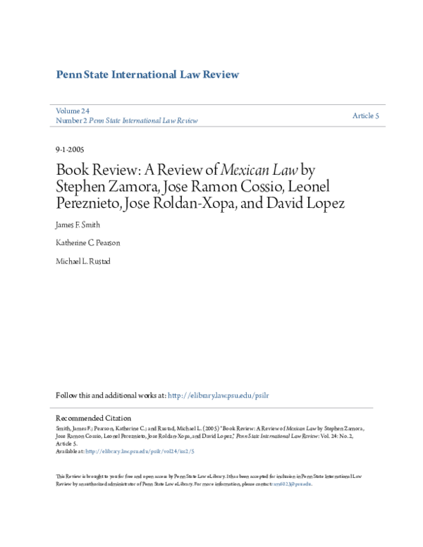 (PDF) Book Review: A Review of Mexican Law by Stephen Zamora, Jose ...