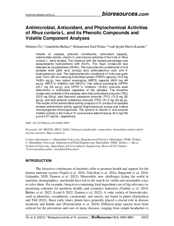 (PDF) Antimicrobial, antioxidant, and phytochemical activities of Rhus coriaria L. and its ...
