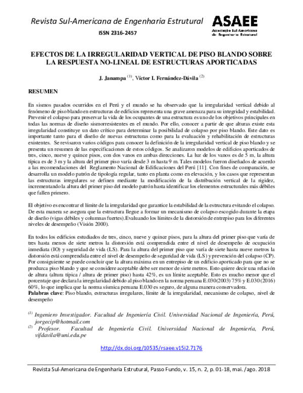 (PDF) Efectos De La Irregularidad Vertical De Piso Blando Sobre La ...