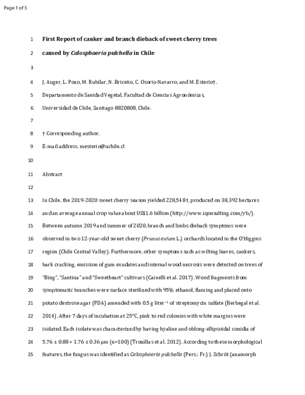 (PDF) First Report of Canker and Branch Dieback of Sweet Cherry Trees ...