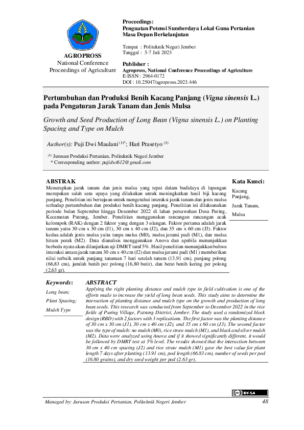 (PDF) Pertumbuhan dan Produksi Benih Kacang Panjang (Vigna sinensis L ...