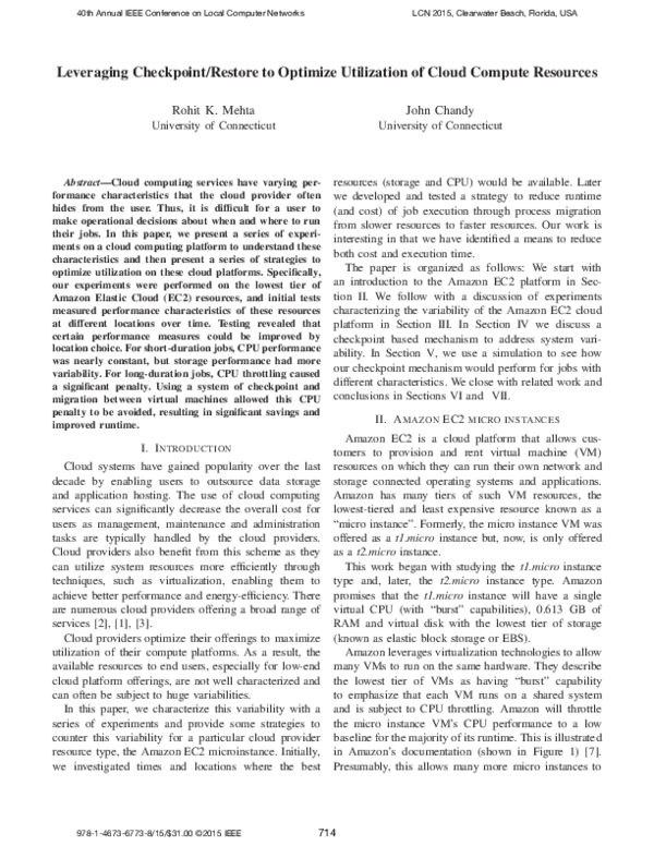 (PDF) Leveraging checkpoint/restore to optimize utilization of cloud compute resources | John ...