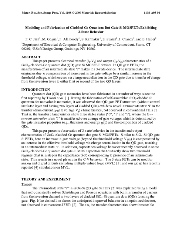 (PDF) Modeling and Fabrication of Cladded Ge Quantum Dot Gate Silicon MOSFETs Exhibiting 3-State ...