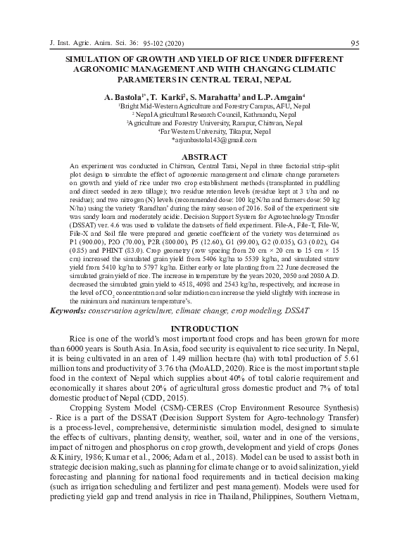 (PDF) Simulation of Growth and Yield of Rice under Different Agronomic ...