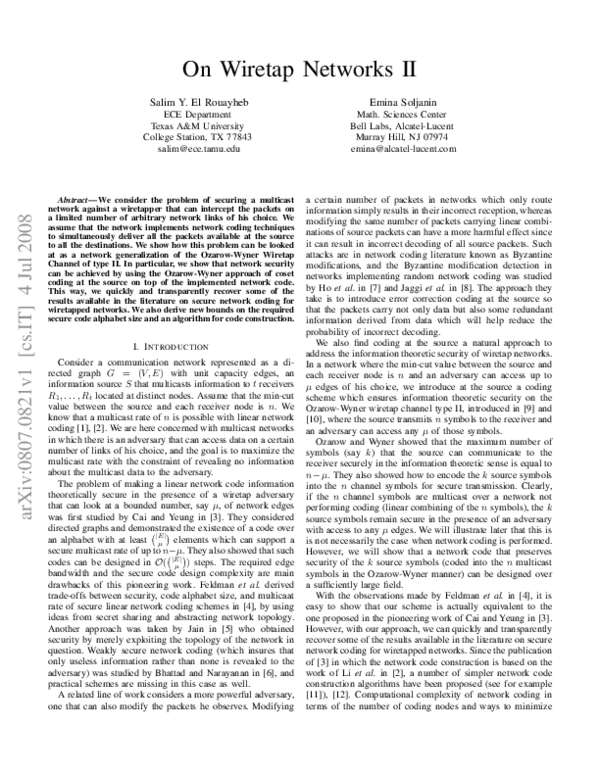 (PDF) On Wiretap Networks II