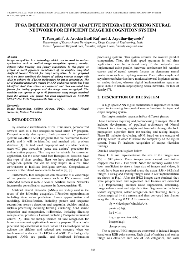 Pdf Fpga Implementation Of Adaptive Integrated Spiking Neural Network