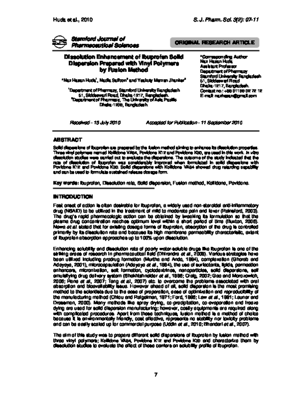 (PDF) Dissolution Enhancement of Ibuprofen Solid Dispersion Prepared ...