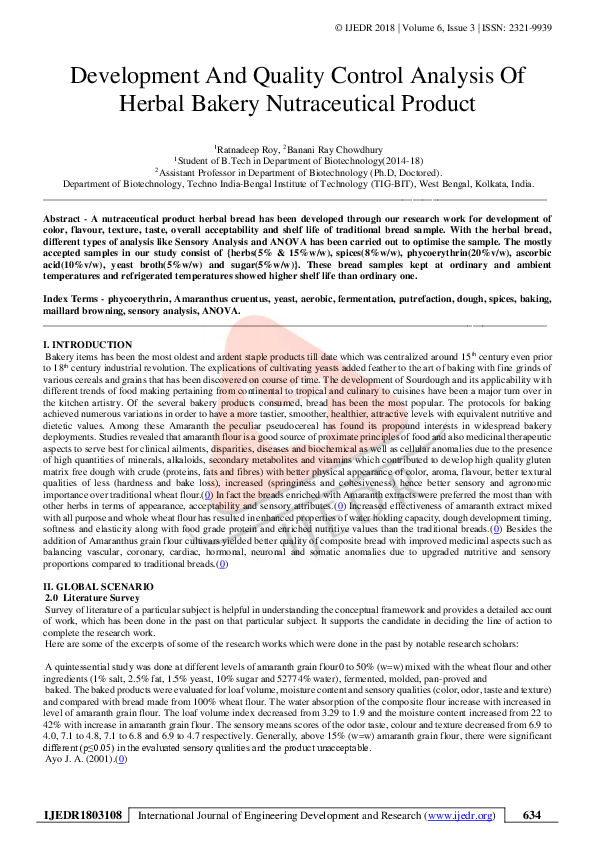 (PDF) Development And Quality Control Analysis Of Herbal Bakery Nutraceutical Product