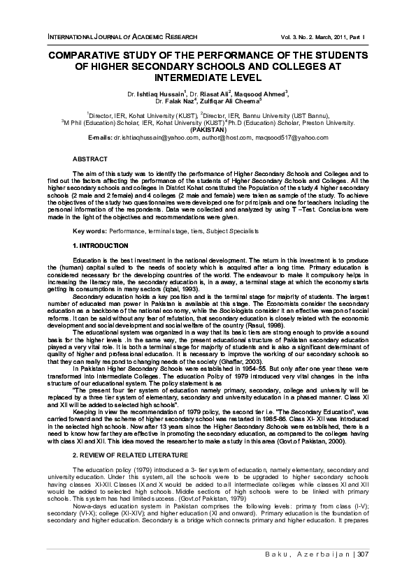 (PDF) COMPARATIVE STUDY OF THE PERFORMANCE OF THE STUDENTS OF HIGHER ...