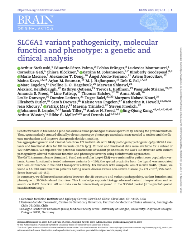 (PDF) SLC6A1 variant pathogenicity, molecular function and phenotype: a genetic and clinical ...