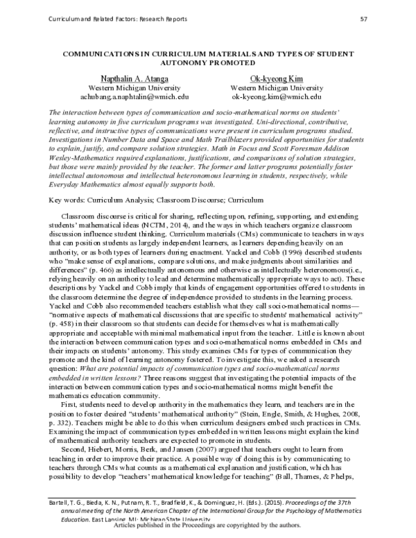 (PDF) Curriculum Communication Types and Student Learning Autonomy
