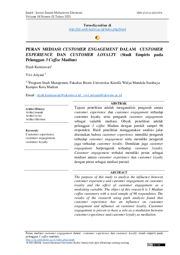 (PDF) PERAN MEDIASI CUSTOMER ENGAGEMENT DALAM CUSTOMER EXPERIENCE DAN ...