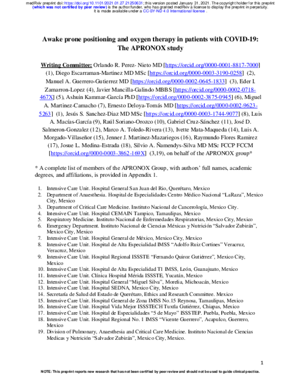 (PDF) Awake prone positioning and oxygen therapy in patients with COVID ...