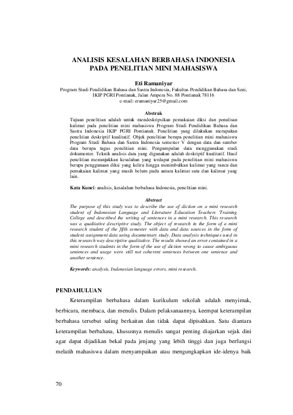 (PDF) Analisis Kesalahan Berbahasa Indonesia Pada Penelitian Mini Mahasiswa