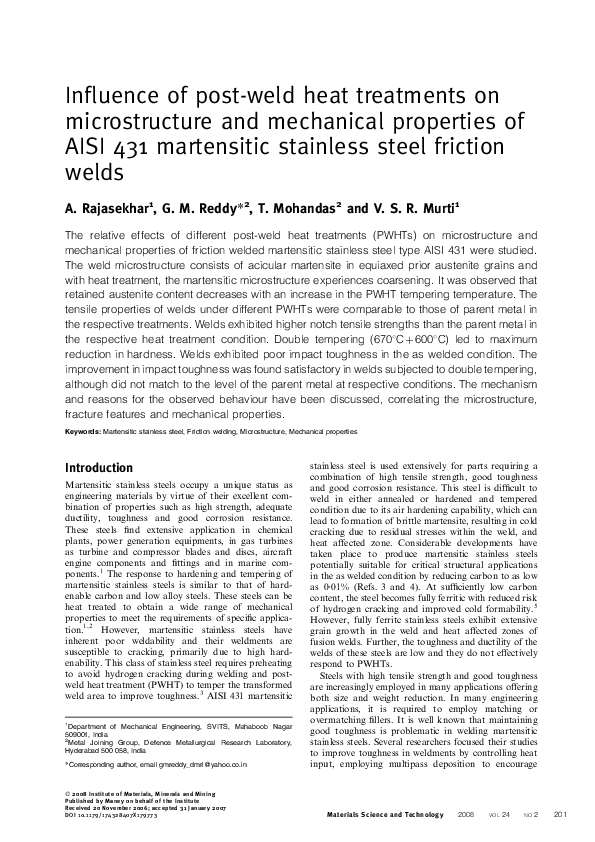 (PDF) Influence of post-weld heat treatments on microstructure and mechanical properties of gas ...