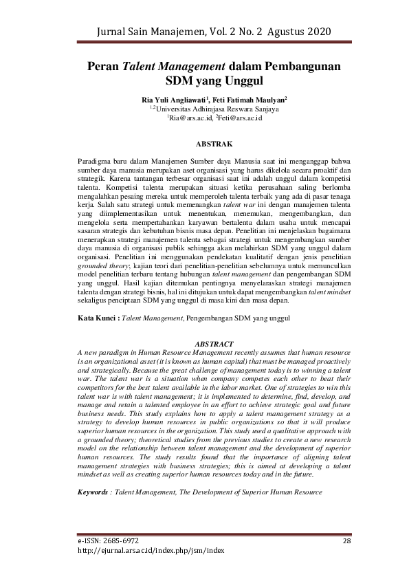 (PDF) Peran Talent Management Dalam Pembangunan Sdm Yang Unggul