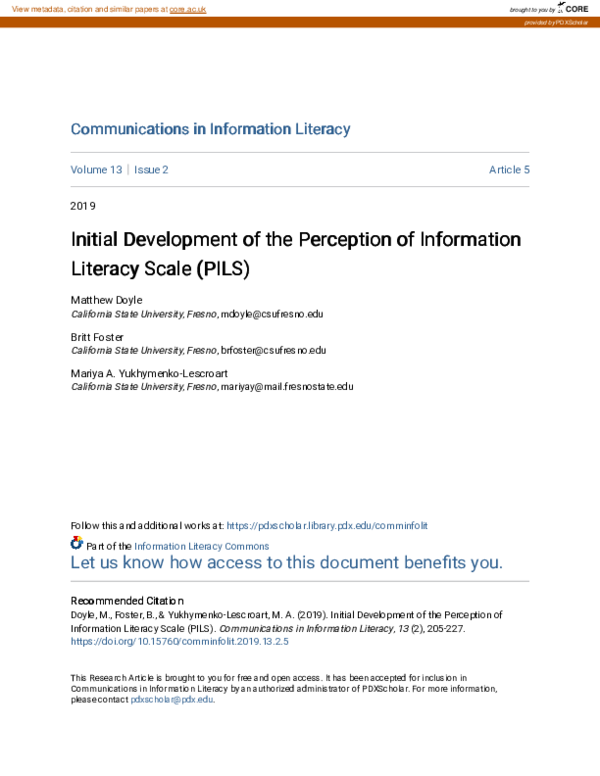 (PDF) Initial Development of the Perception of Information Literacy ...