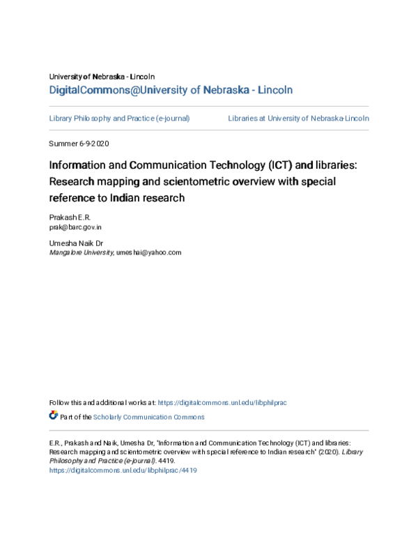 (PDF) Information and Communication Technology (ICT) and libraries ...