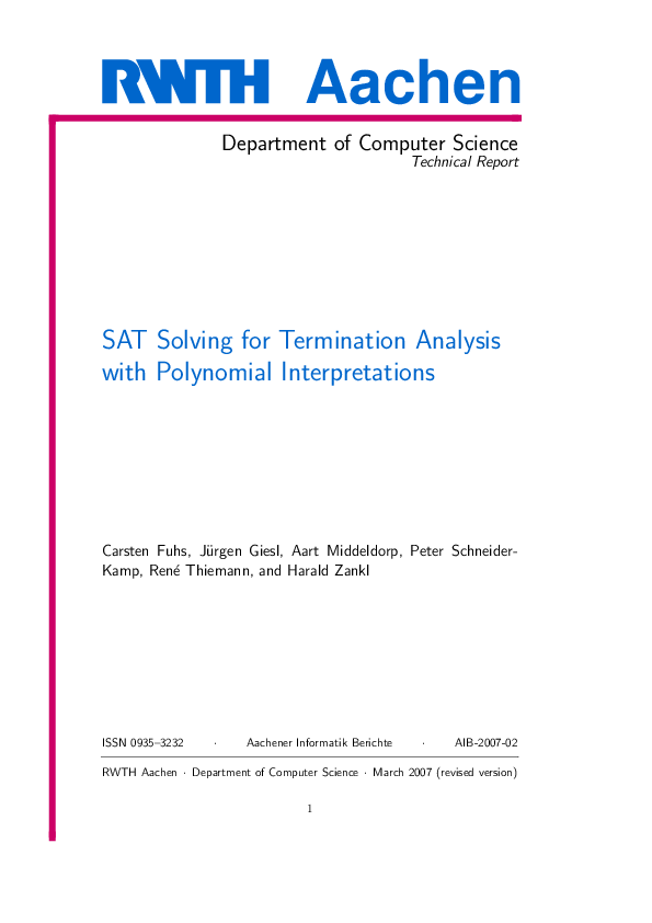 (PDF) SAT Solving for Termination Analysis with Polynomial Interpretations