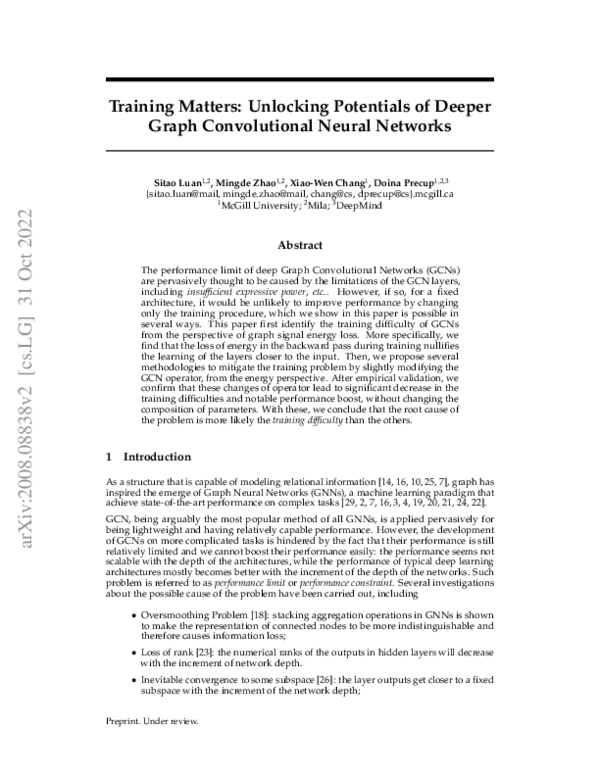 (PDF) Training Matters: Unlocking Potentials of Deeper Graph Convolutional Neural Networks