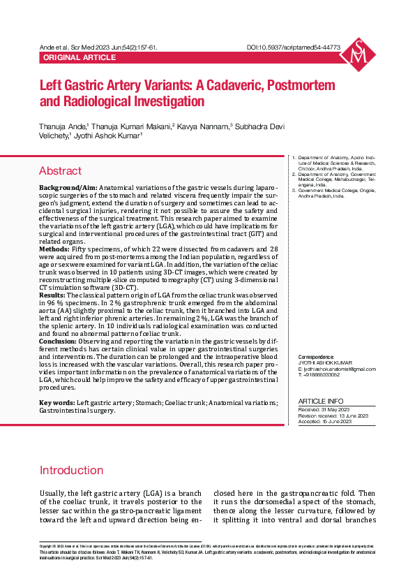 (PDF) Left gastric artery variants: A cadaveric, postmortem and ...