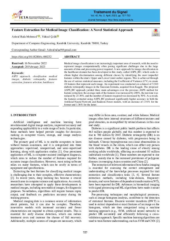 Pdf Feature Extraction For Medical Image Classification A Novel